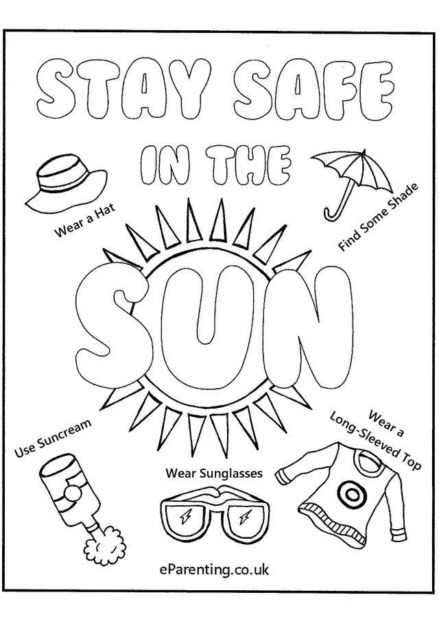 Stay safe in the sun coloring sheet